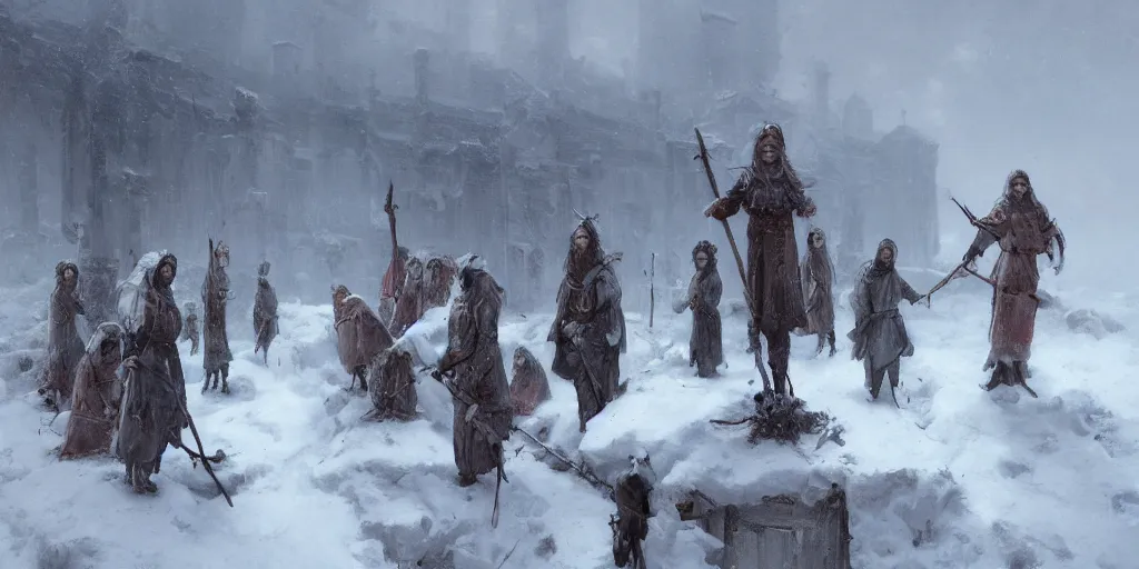 Several heads of decapitated villagers impaled on | Stable Diffusion