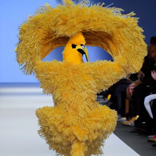 big bird walking the runway at Paris Fashion Week | Stable Diffusion