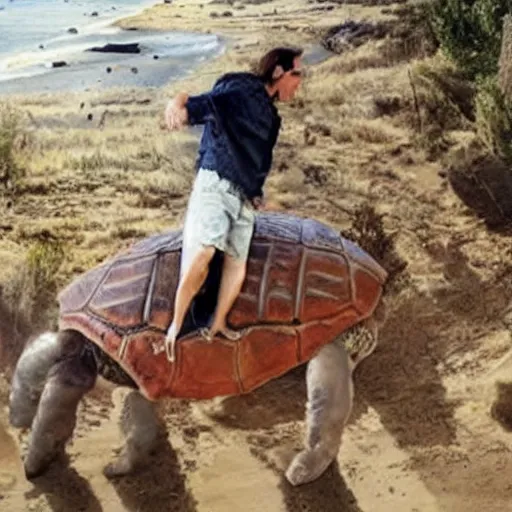 photo of nicolas cage riding on a giant turtle | Stable Diffusion