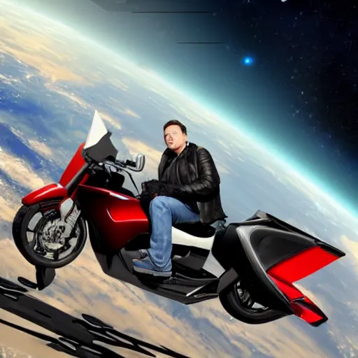 elon musk riding motorcycle in space, hd photo | Stable Diffusion