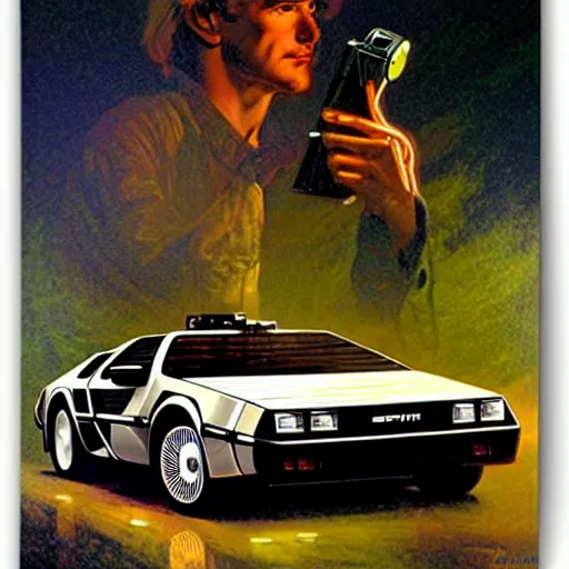 futuristic delorean time machine at night in the rain | Stable ...