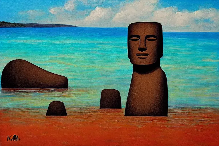 award winning painting of minimal, moai, flooded sea | Stable Diffusion ...