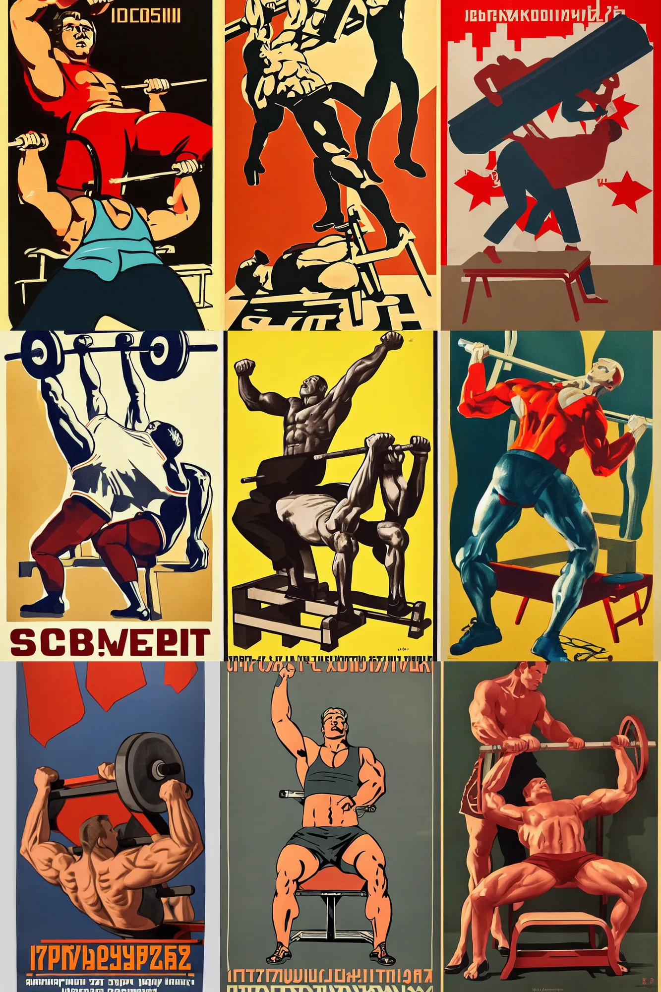 soviet era poster of a man bench pressing, trending on | Stable ...