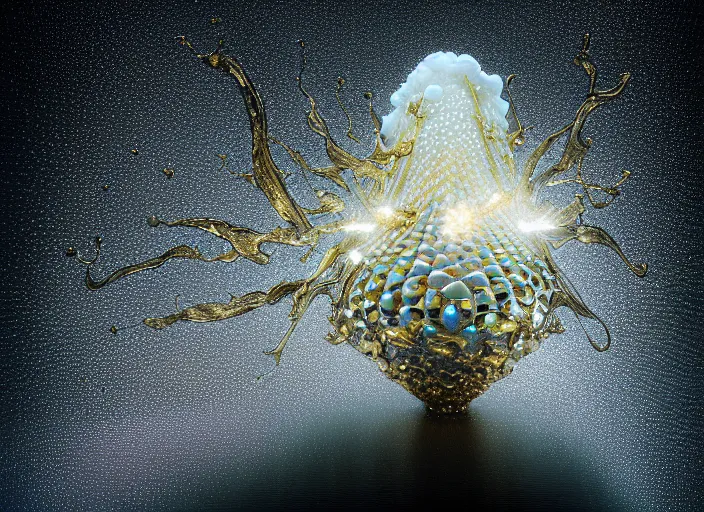 , ornate kintsukuroi white pearlescent, chrome, | Stable Diffusion | OpenArt