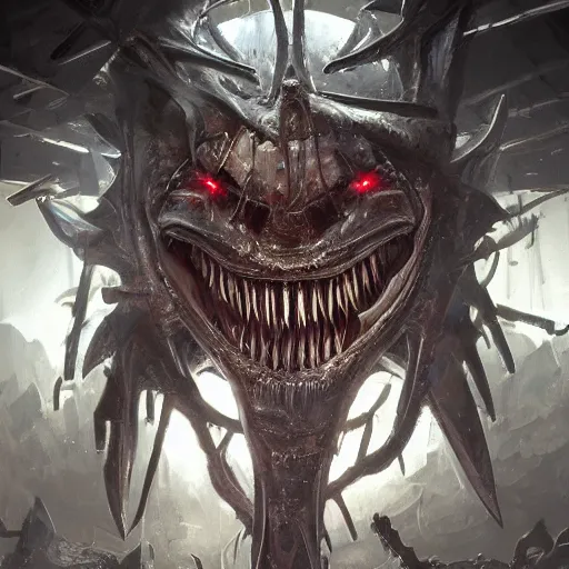 a spiky eldritch evil mechanical mouth in a dark | Stable Diffusion