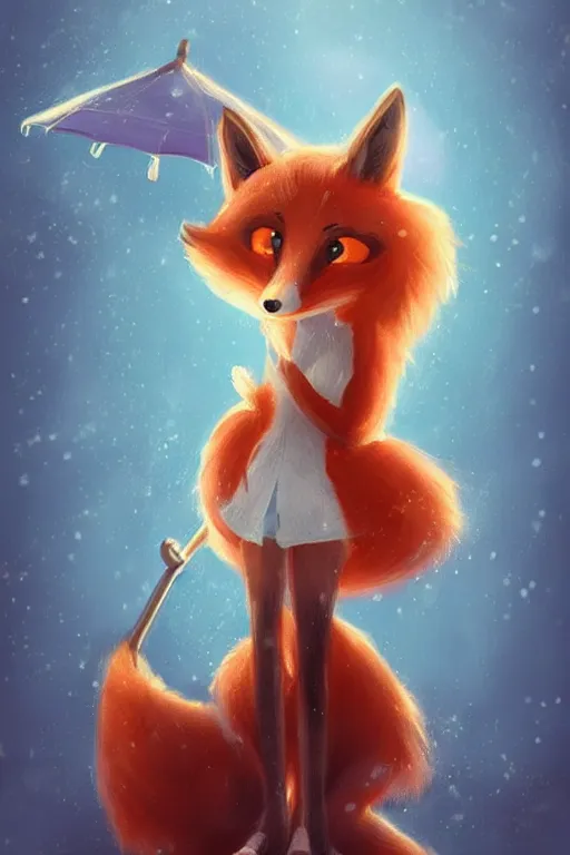 a fox princess holding an umbrella, snow, | Stable Diffusion | OpenArt