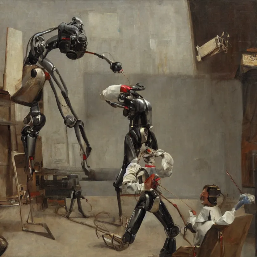 an painter being whipped by a robot | Stable Diffusion | OpenArt