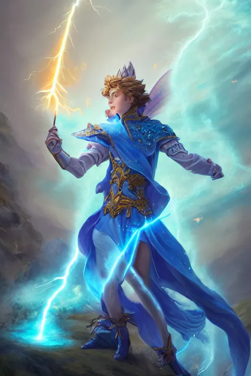 legendary fairy prince casting a lightning spell, blue | Stable Diffusion | OpenArt