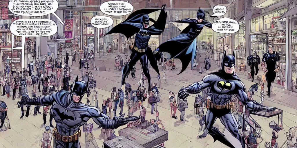 Batman teaching mall-cops ballet. Epic painting by | Stable Diffusion ...