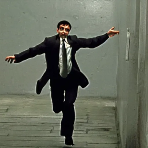A still of Mr Bean in The Matrix | Stable Diffusion