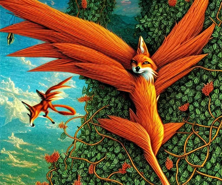 An absurdly-detailed Winged-Fox suspended in thorny | Stable Diffusion ...