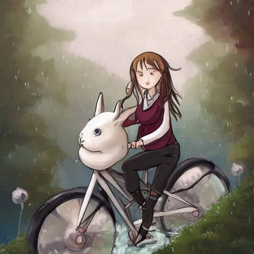 a beautiful girl riding a giant white rabbit. the girl | Stable ...
