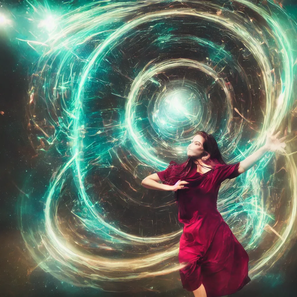 a woman in the middle of a time vortex while time | Stable Diffusion | OpenArt