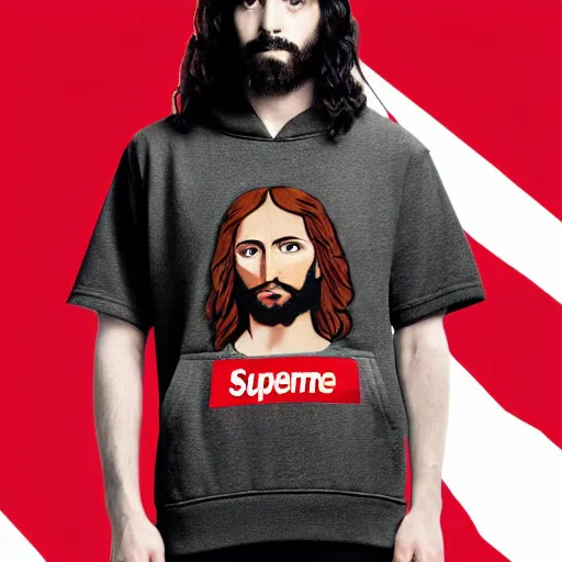 a photo of jesus wearing a supreme t - shirt | Stable Diffusion