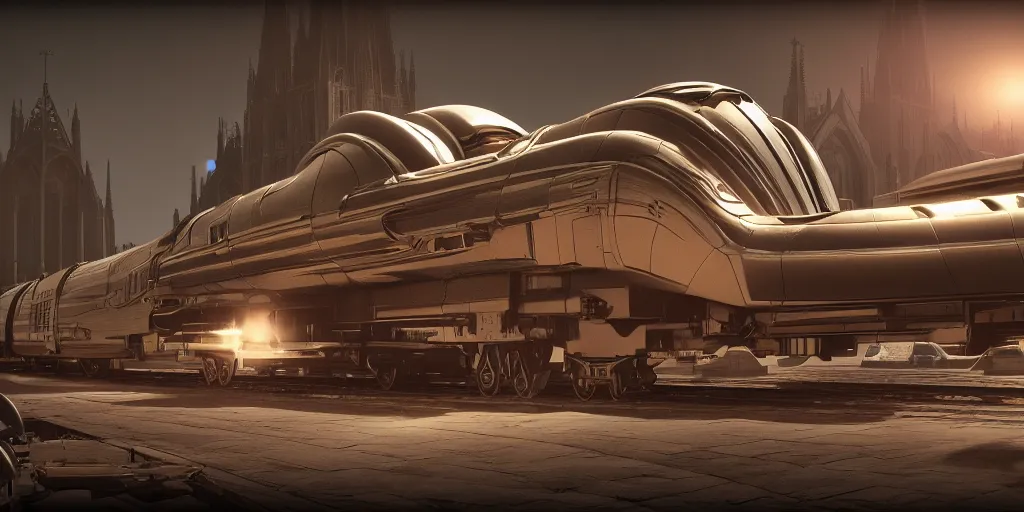hybrid of streamline steel retro train and cathedral | Stable Diffusion