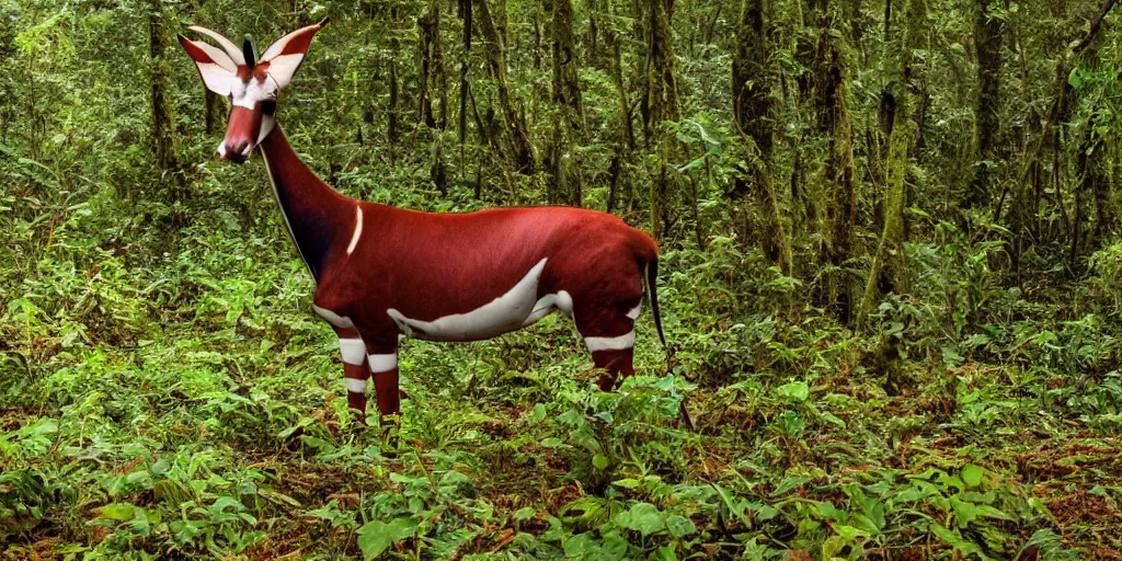 an okapi spotted in a rainy, wet, very green congo | Stable Diffusion | OpenArt