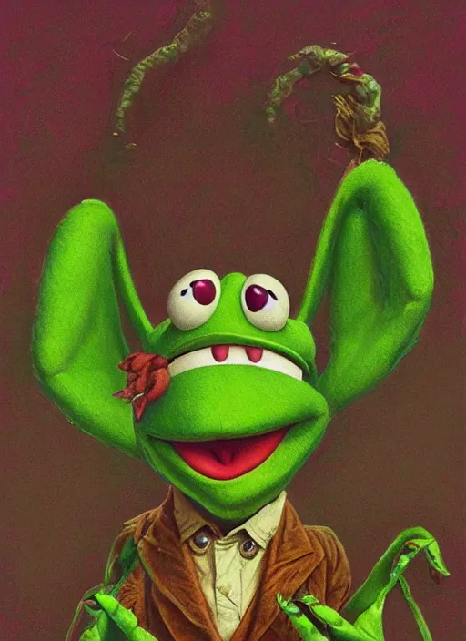 portrait of Baphomet Kermit the frog in Society | Stable Diffusion ...