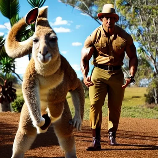 dwayne johnson as a kangaroo wearing a safari outfit | Stable Diffusion ...