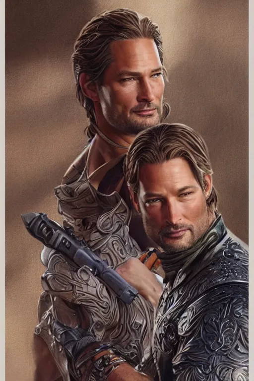 Josh Holloway and Evangeline Lilly as a ruggedly | Stable Diffusion ...