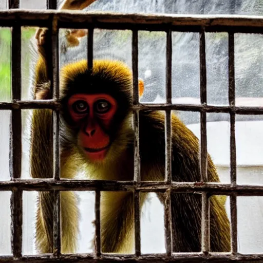 a monkey inside a house looking out the window | Stable Diffusion