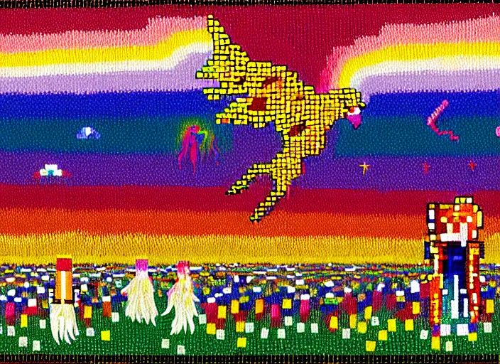 pixel decollage painting burning golden armor wounded | Stable ...