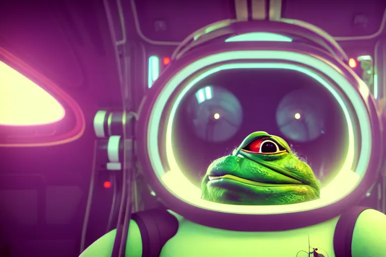 a close up shot of pepe inside a spaceship, wadim | Stable Diffusion ...