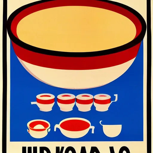 a propaganda poster of a bowl of soup, Soviet-era, | Stable Diffusion