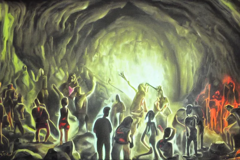 Stone Age rave in a cave, soot painting by Steven | Stable Diffusion ...