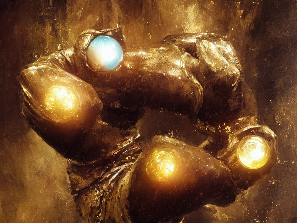 a fantasy style painting of a worn golden glove | Stable Diffusion