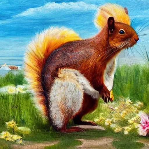 a giant fluffy squirrel carrying emma watson on its | Stable Diffusion ...