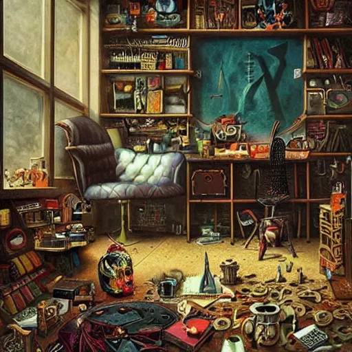 lonely goth nerd sitting in cluttered room alone, by | Stable Diffusion ...