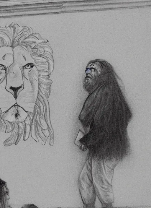 Portrait drawing of a inventor Lion man at a wall | Stable Diffusion ...