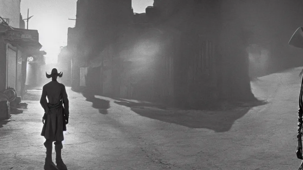 Jar Jar Binks in a cowboy outfit, standing in a dusty | Stable ...