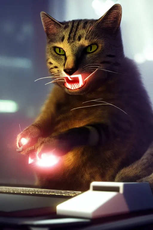 cat eating a computer mouse. cinematic, cyberpunk, | Stable Diffusion ...