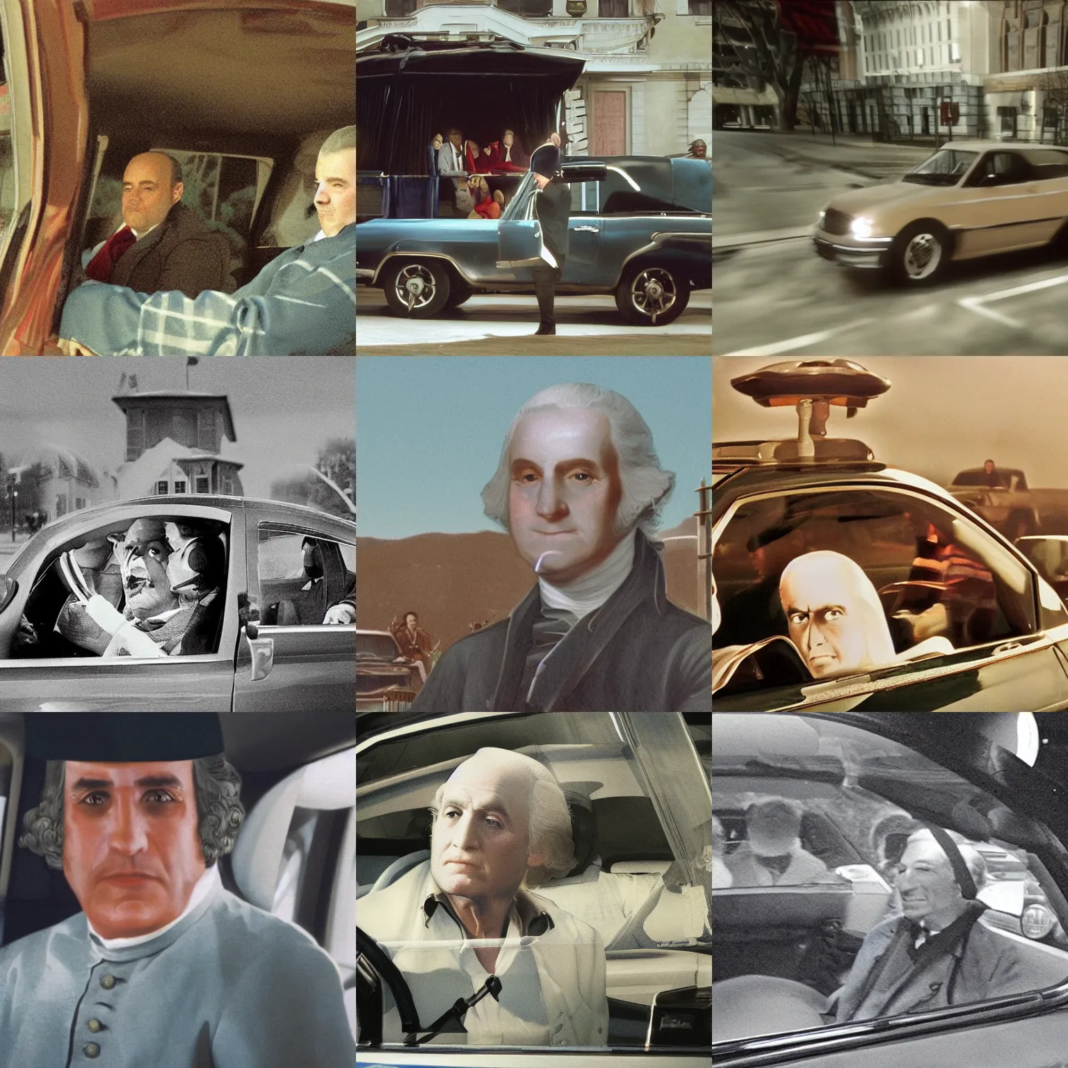 george washington driving a car, still from the the | Stable Diffusion