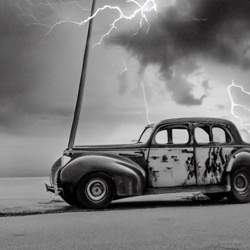 1940s car being struck by lightning with a mermaid | Stable Diffusion ...