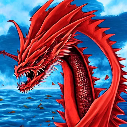 great red bloody dragon goes against samurai and a | Stable Diffusion ...