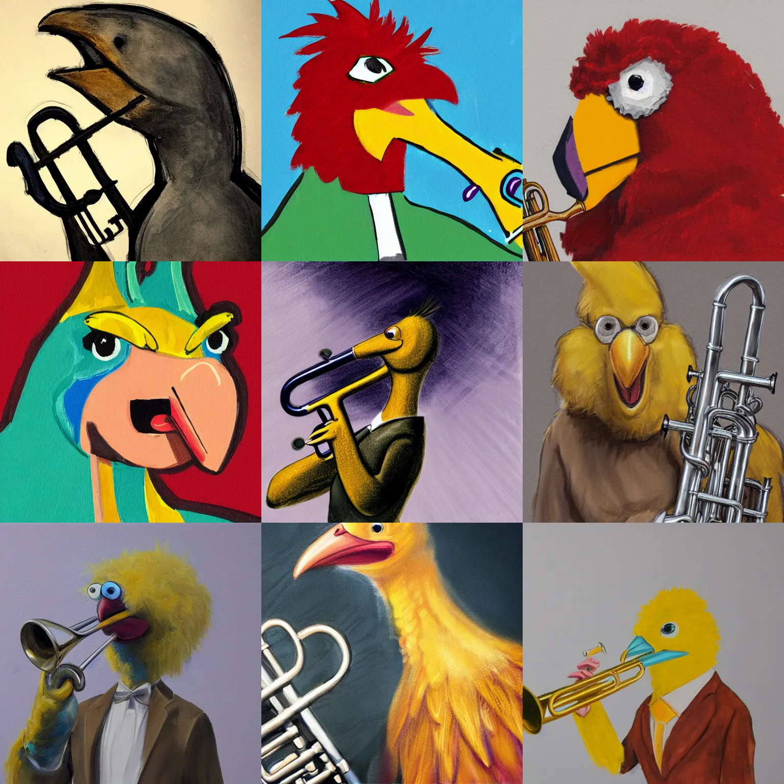 concept art portrait of an big bird holding a trumpet, | Stable ...