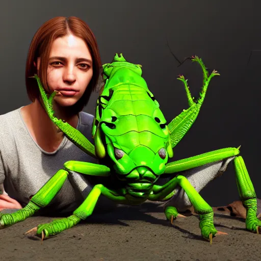 a girl holding a giant grasshopper, photoreal, | Stable Diffusion | OpenArt