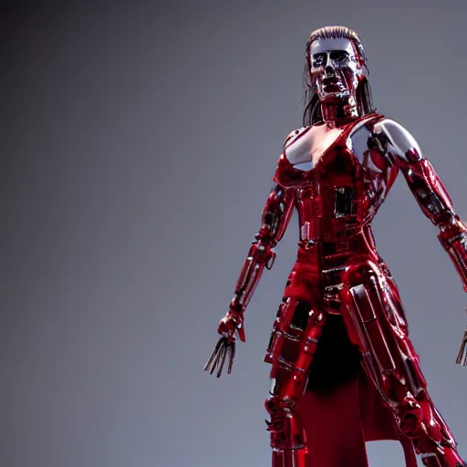The T800 terminator wears a red woman dress, 4k, ultra | Stable Diffusion