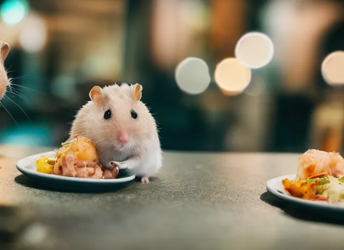 photo of a hamsters on a date, eating various michelin | Stable ...