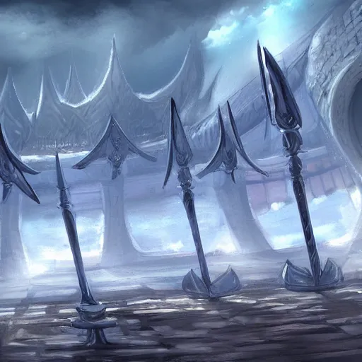a pile of swords, arena background, concept art by | Stable Diffusion ...
