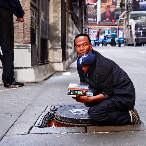 close up portrait of a sneaky man selling dvds from | Stable Diffusion ...