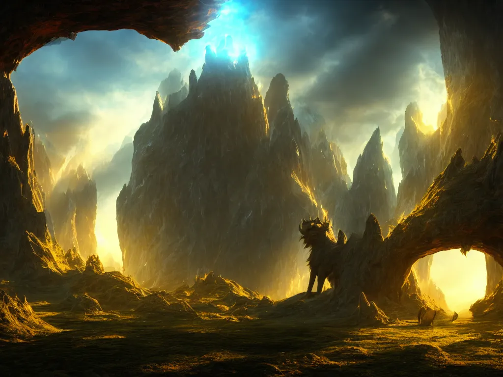 the gates of the utopia dimension with two giants | Stable Diffusion ...