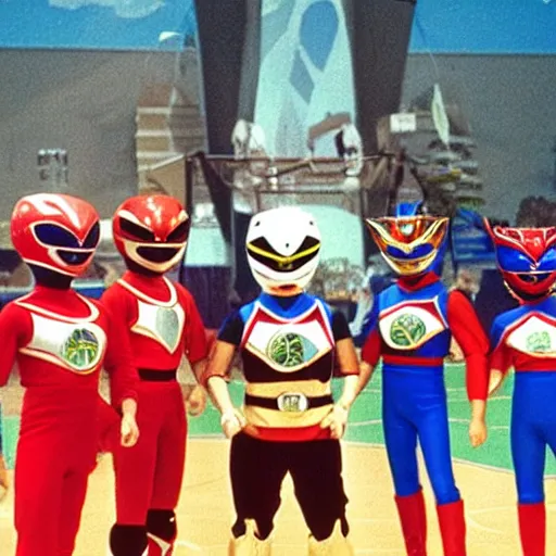Power Rangers Playing Basket Ball against the Tune | Stable Diffusion