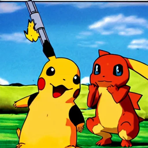 pikachu using a water gun shooting charmander's tail, | Stable ...