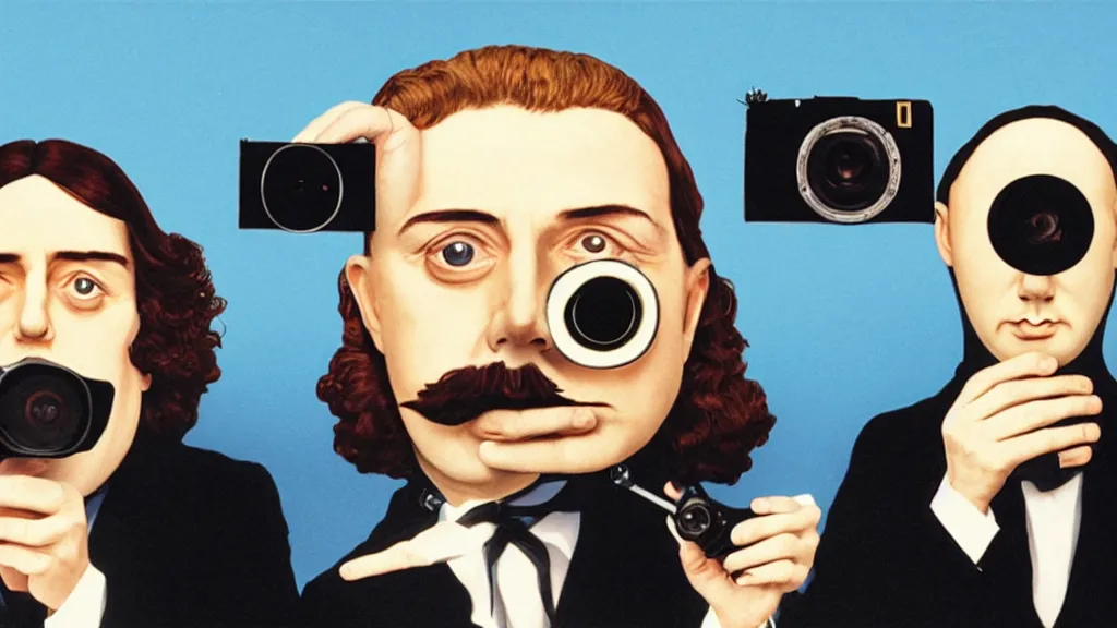 Two people holding cameras and facing each other, by | Stable Diffusion ...