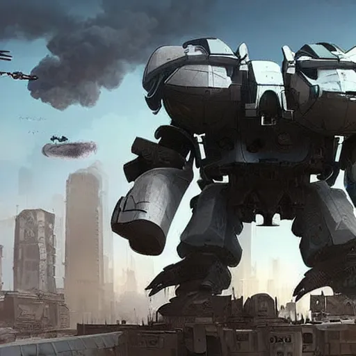 a super mech diving over a battle field, destroyed | Stable Diffusion ...