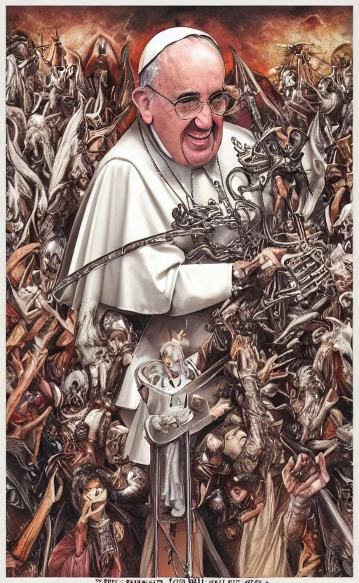 Pope Francis on Metal Band Cover, by Ayami Kojima, | Stable Diffusion