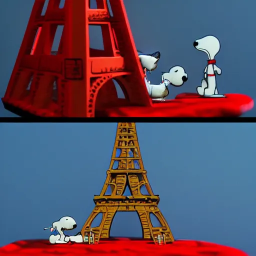 snoopy crashing his doghouse into the eiffel tower | Stable Diffusion ...